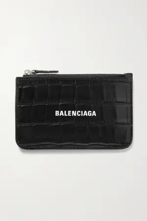 Balenciaga Cash Printed Croc-effect Leather Cardholder - Black