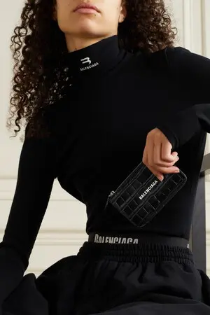 Balenciaga Cash Printed Croc-effect Leather Cardholder - Black