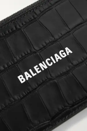 Balenciaga Cash Printed Croc-effect Leather Cardholder - Black
