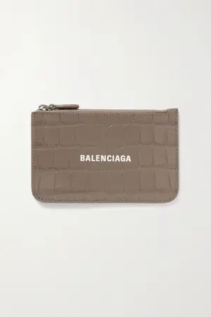 Balenciaga Cash Printed Croc-effect Leather Cardholder Gray