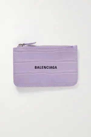 Balenciaga Cash Printed Croc-effect Leather Cardholder Purple