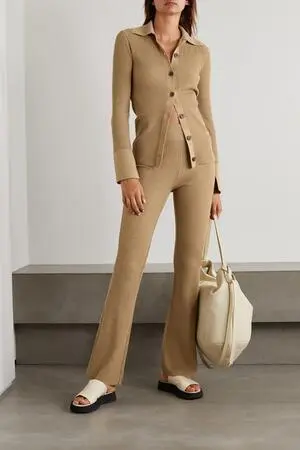 FRAME Ribbed Cotton-blend Flared Pants