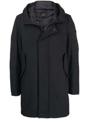 Peuterey Logo Patch Hooded Coat - Black