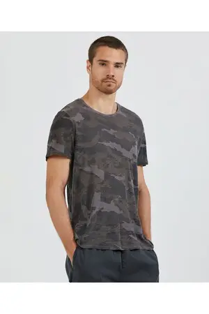 ATM Anthony Thomas Melillo Slub Jersey Crew Neck Tee - Abstract Camo Denim