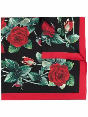 Dolce & Gabbana Rose Print Silk Scarf Red