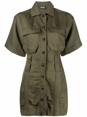 DIESEL® Multi-pocket Twill Shirt Dress - Green