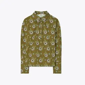 Tory Burch Cotton Poplin Shirt Olive Modernist Bloom