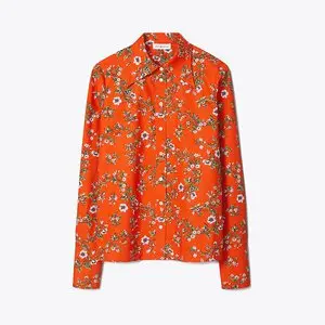Tory Burch Cotton Poplin Shirt Rust Lyonnaise Floral