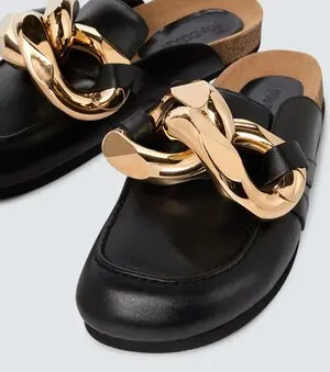 JW Anderson Curb Chain Mules In Calf Leather - Black