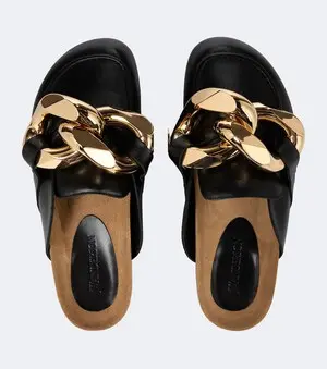 JW Anderson Curb Chain Mules In Calf Leather - Black