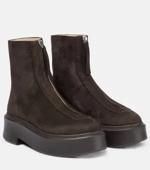 THE ROW Zipped Suede Ankle Boots - Brown
