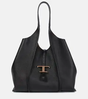 TOD'S Timeless Medium Leather Tote - Black