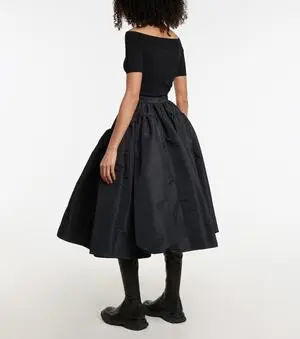 Alexander Mcqueen Taffeta Midi Skirt - Black | Editorialist