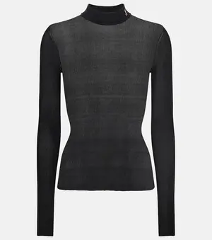 Saint Laurent Monogram Silk Mockneck Top - Black