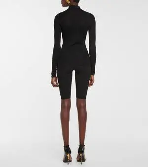 Saint Laurent Monogram Silk Mockneck Top - Black