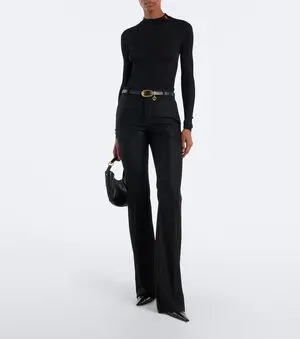 Saint Laurent Monogram Silk Mockneck Top - Black