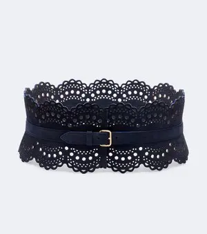 Alaïa Laser-Cut Leather Corset Belt Blue