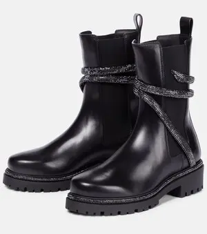 Rene Caovilla Cleo Embellished Leather Chelsea Boots - Black