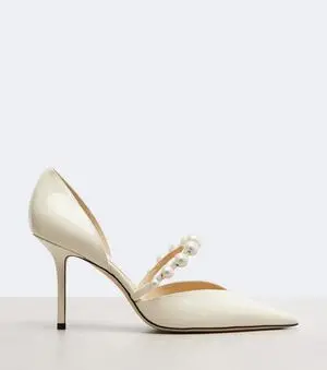 JIMMY CHOO Aurelie 85 Patent Leather Pumps - White