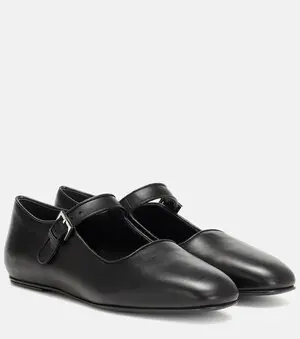 THE ROW Ava Leather Ballet Flats - Black