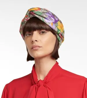 Gucci Gg Flora Printed Silk Headband