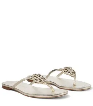 Tory Burch Miller Leather Thong Sandals Gold