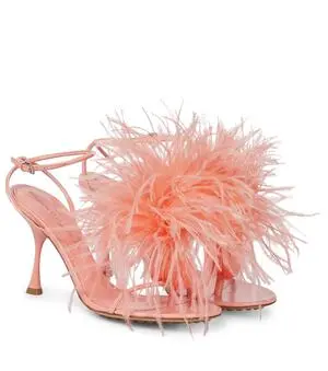 Bottega Veneta Dot Feather-trimmed Leather Sandals