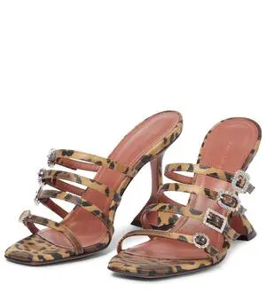 Amina Muaddi Robyn Leopard-print Satin Sandals