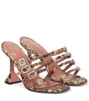 Amina Muaddi Robyn Leopard-print Satin Sandals