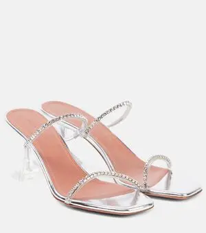 Amina Muaddi Gilda Embellished Mules - Silver
