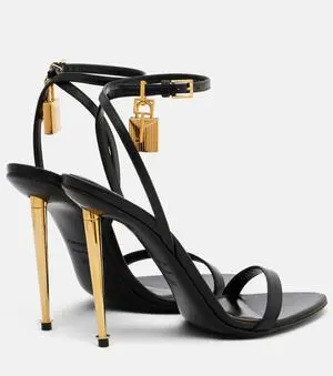 TOM FORD Padlock Leather Stiletto Sandals - Black