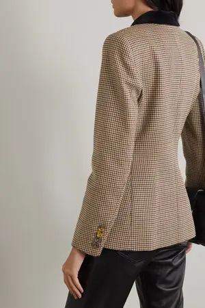 BLAZÉ MILANO Joyette Charmer Double-breasted Velvet-trimmed Houndstooth Wool Blazer