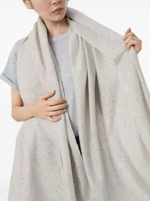 Brunello Cucinelli Sequin-embroidered Cashmere-blend Scarf - Neutrals