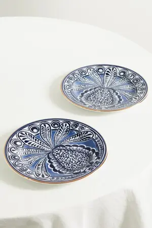 La DoubleJ Set Of Two Gold-plated Porcelain Dessert Plates - Blue