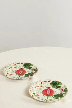La DoubleJ Set Of Two Gold-plated Porcelain Dessert Plates - Pink