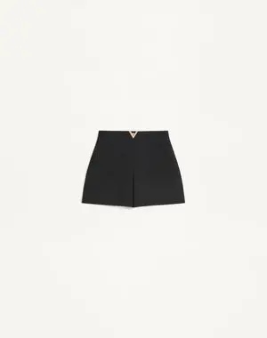 Valentino Garavani Crepe Couture Shorts With V Gold Detail - Black