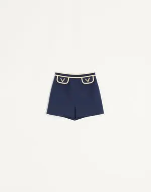 Valentino Garavani Crepe Couture Shorts With V Gold Detail - Indigo/birch