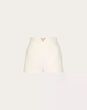 Valentino Garavani Crepe Couture Shorts With V Gold Detail - Ivory