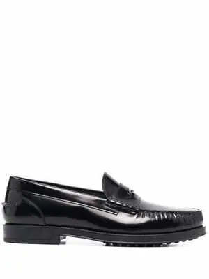 TOD'S Logo Plaque Leather Loafers