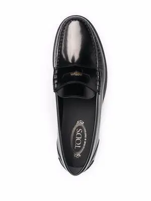 TOD'S Logo Plaque Leather Loafers