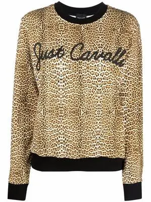 Roberto Cavalli Leopard-print Cotton Long Hoodie