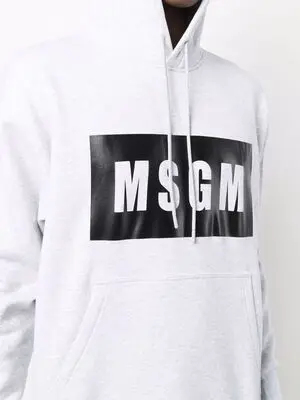 MSGM Logo-print Cotton Hoodie - Grey