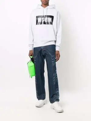 MSGM Logo-print Cotton Hoodie - Grey
