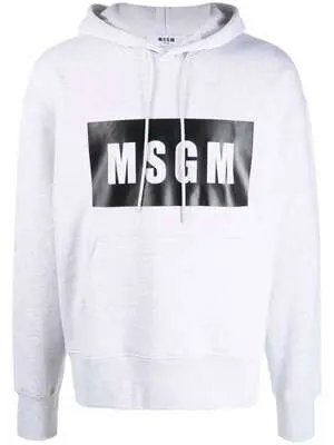 MSGM Logo-print Cotton Hoodie - Grey