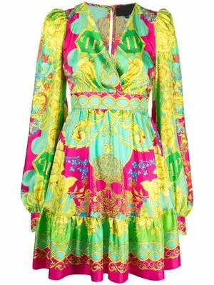 Philipp Plein Baroque Print Empire Dress - Green