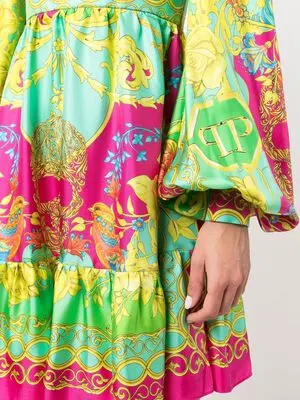 Philipp Plein Baroque Print Empire Dress