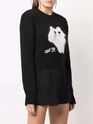 Alessandra Rich Cat Intarsia Knit Jumper