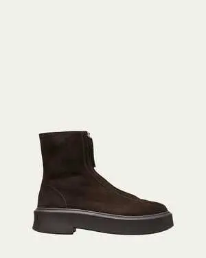 THE ROW Suede Moto Booties - Brown
