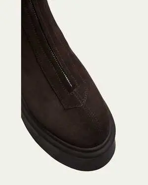 THE ROW Suede Moto Booties - Brown