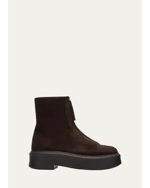 THE ROW Suede Moto Booties - Dark Brown